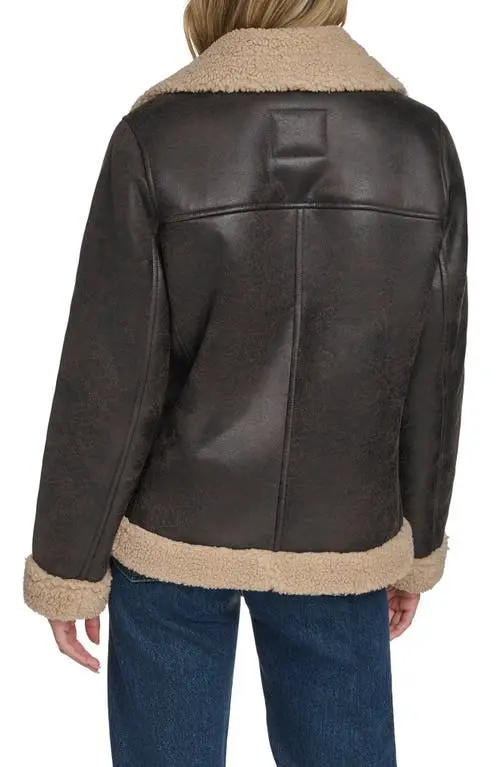 LEVI'S Faux Shearling Lined Faux Leather Moto Jacket - Molasses