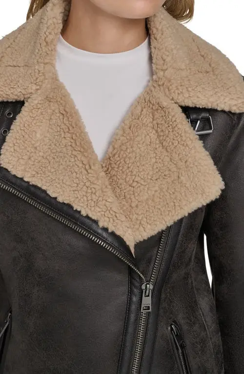 LEVI'S Faux Shearling Lined Faux Leather Moto Jacket - Molasses