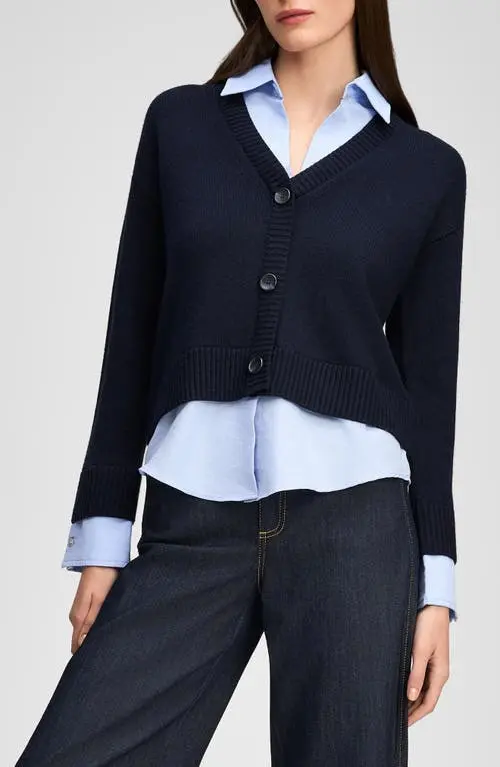 Cinq À Sept Megan Mixed Media Pullover Sweater - Navy/raincloud