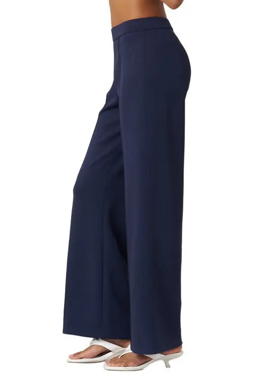 REBODY Pintuck Wide Leg Scuba Knit Pant - Cool Navy