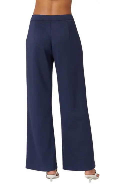 REBODY Pintuck Wide Leg Scuba Knit Pant - Cool Navy