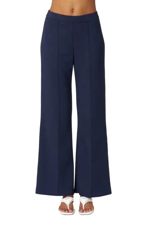 REBODY Pintuck Wide Leg Scuba Knit Pant - Cool Navy