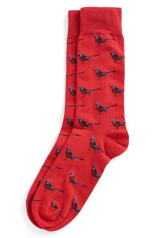 Barbour Pheasant Cotton Blend Crew Socks - Red/pheasant
