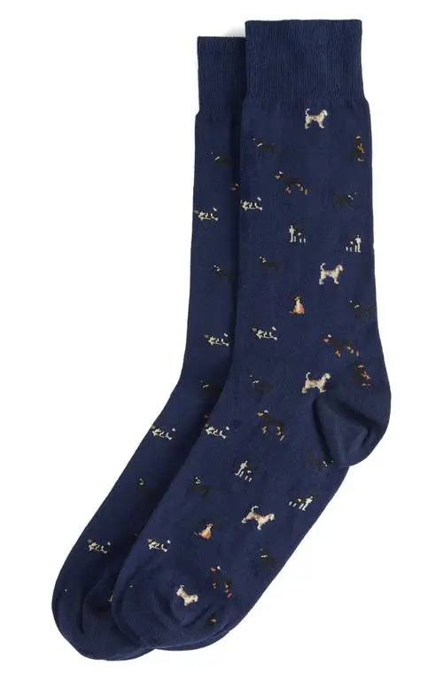 Barbour Mavin Dog Cotton Blend Crew Socks - Mid Blue/dog
