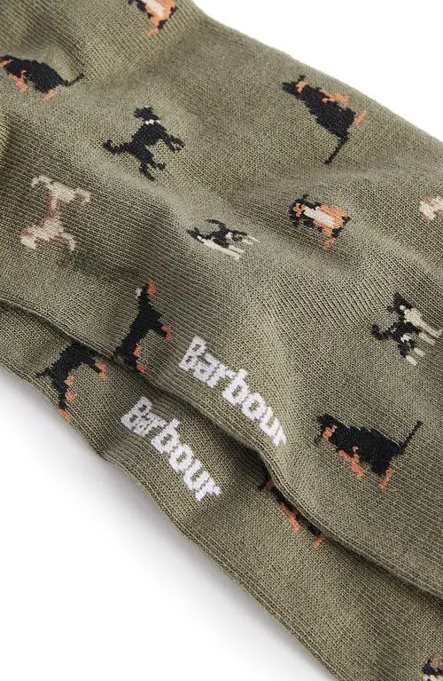 Barbour Mavin Dog Cotton Blend Crew Socks - Mid Olive/dog