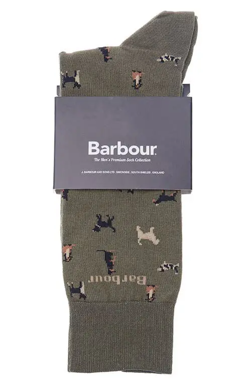 Barbour Mavin Dog Cotton Blend Crew Socks - Mid Olive/dog