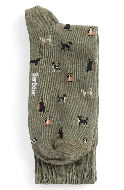 Barbour Mavin Dog Cotton Blend Crew Socks - Mid Olive/dog