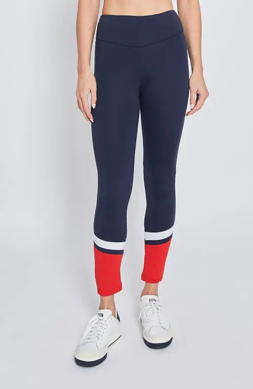 L'ETOILE SPORT Performance Legging - Navy W/ Red And White Trim
