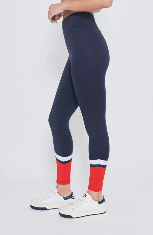 L'ETOILE SPORT Performance Legging - Navy W/ Red And White Trim