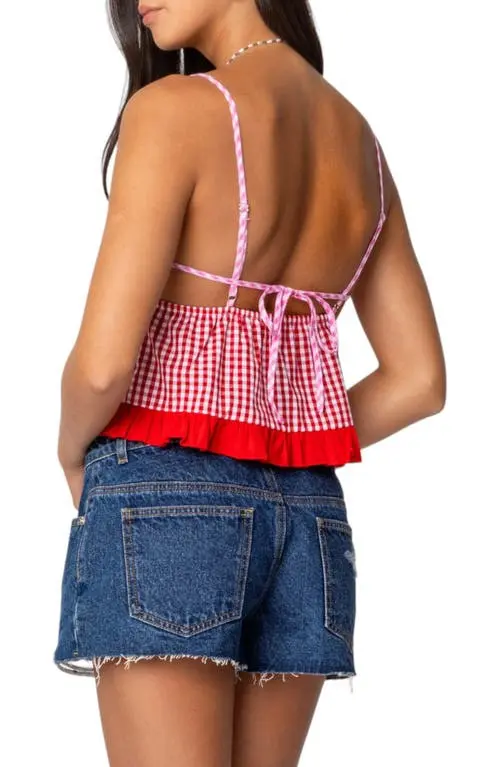 EDIKTED Joanne Mixed Gingham Camisole - Red/pink