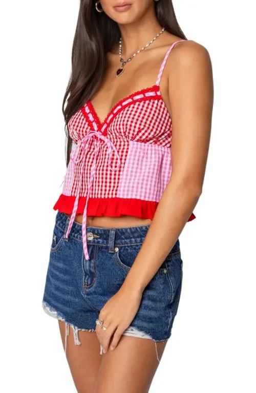 EDIKTED Joanne Mixed Gingham Camisole - Red/pink