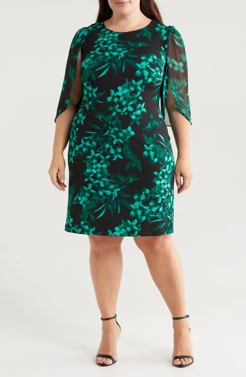 CONNECTED APPAREL Floral Chiffon Sleeve Sheath Dress