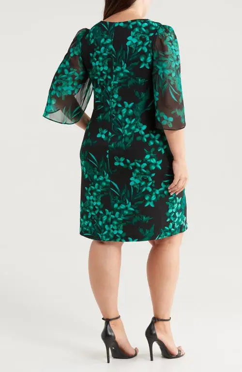 CONNECTED APPAREL Floral Chiffon Sleeve Sheath Dress
