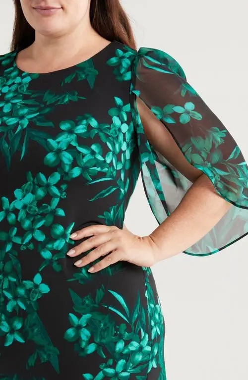 CONNECTED APPAREL Floral Chiffon Sleeve Sheath Dress