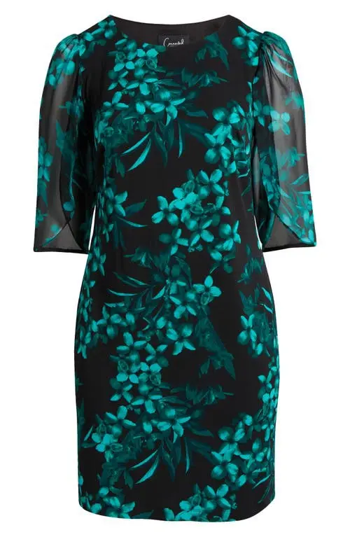 CONNECTED APPAREL Floral Chiffon Sleeve Sheath Dress