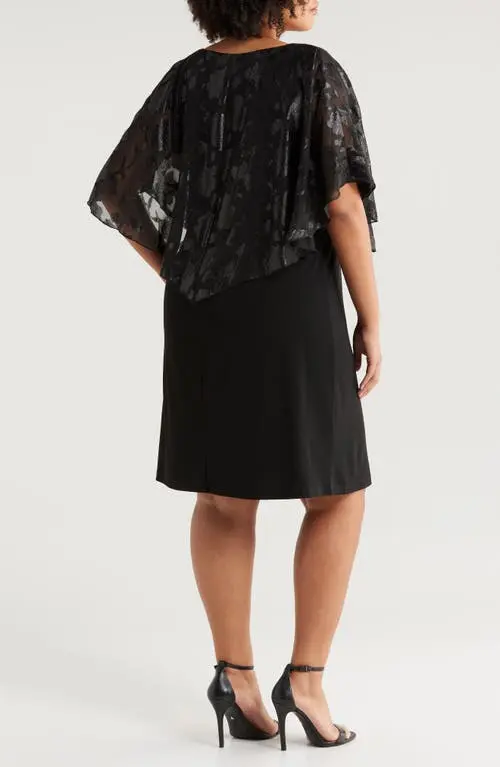 CONNECTED APPAREL Floral Jacquard Cape Overlay Cocktail Dress