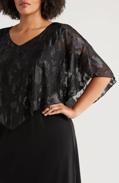 CONNECTED APPAREL Floral Jacquard Cape Overlay Cocktail Dress