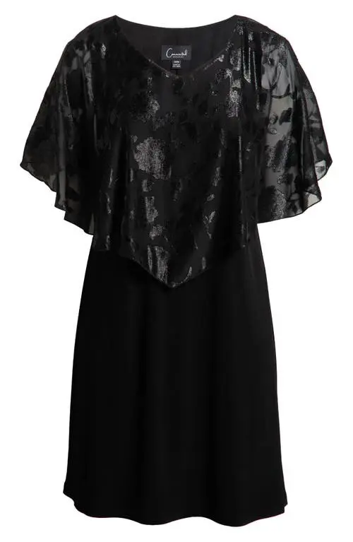 CONNECTED APPAREL Floral Jacquard Cape Overlay Cocktail Dress