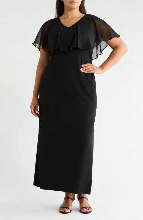 CONNECTED APPAREL Chiffon Flutter Sleeve Gown - Black
