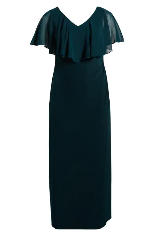 CONNECTED APPAREL Chiffon Flutter Sleeve Gown