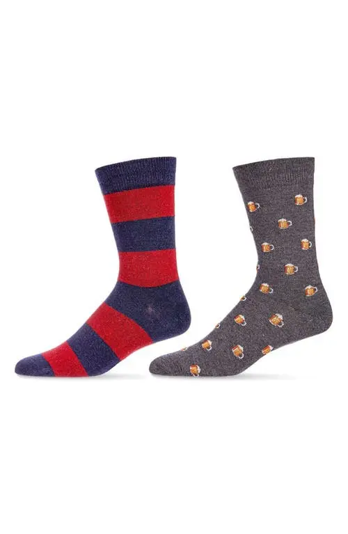 MEMOI Assorted Crew Socks 2-pack - Blue