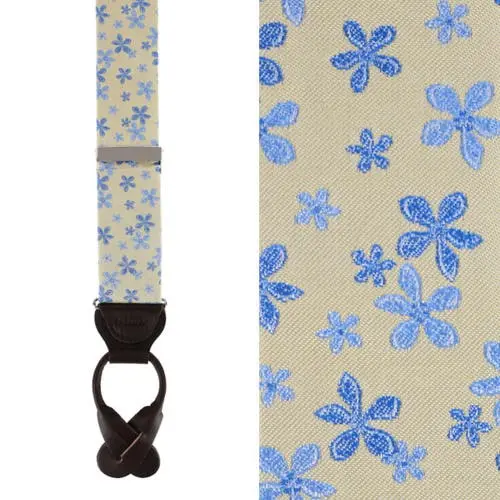 Trafalgar Weldon Floral Silk Suspenders - Yellow And Light Blue