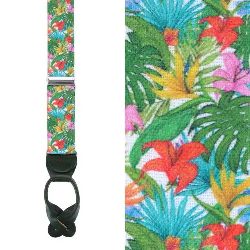 Trafalgar Tropical Hawaiian Getaway Linen Button End Suspenders - Multiple