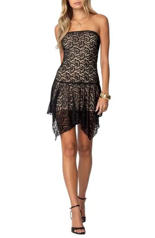 EDIKTED Strapless Lace Mini Dress - Black