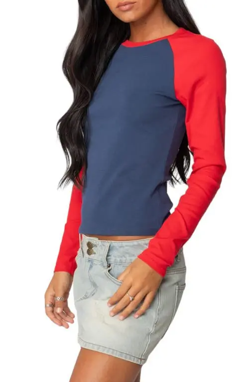 EDIKTED Tommi Stretch Cotton Baseball T-shirt - Navy-and-red