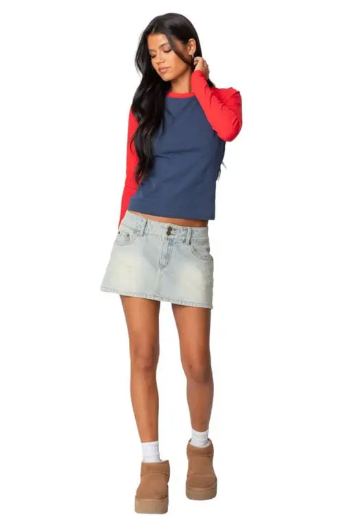 EDIKTED Tommi Stretch Cotton Baseball T-shirt - Navy-and-red