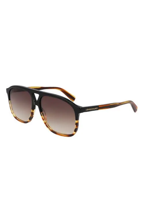 Longchamp Heritage 58mm Gradient Aviator Sunglasses - Black/ Havana