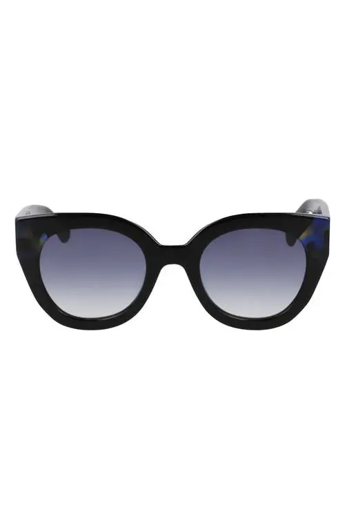 Longchamp Heritage Round Sunglasses - Black/ Blue Havana