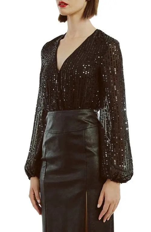 Bardot Sequin Wrap Front Bodysuit