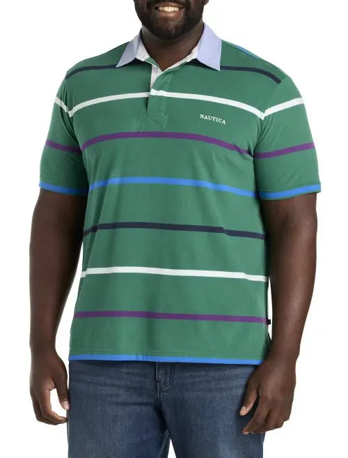 NAUTICA Big & Tall Striped Rugby Polo Shirt - Greenleaf