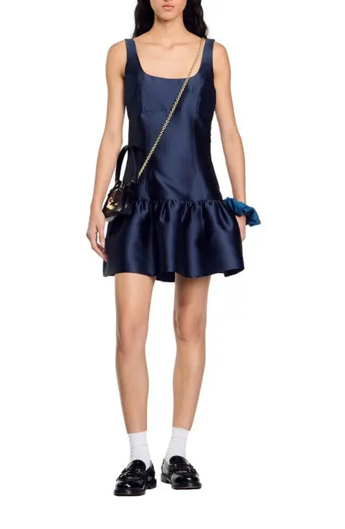 blue dress for baby girl Straps Navy Blue Satin Cowl Neck Slit Short Dress  Ohmollydress