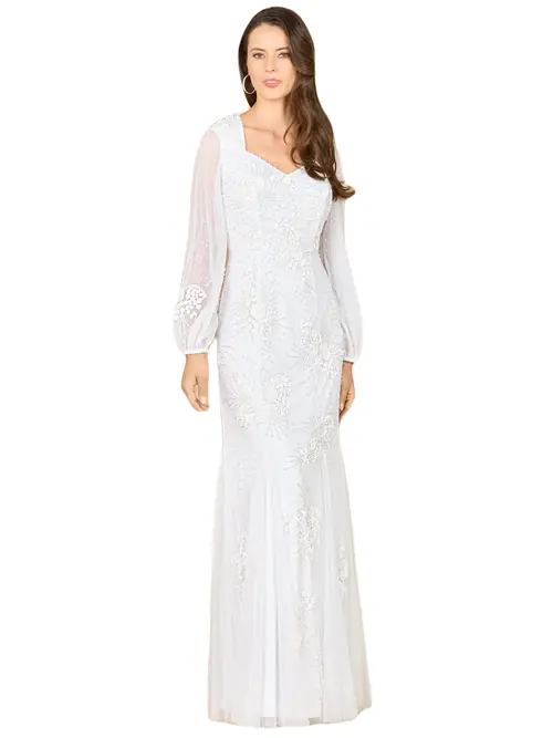 LARA NEW YORK Long Sleeve Beaded Bridal Gown - Ivory
