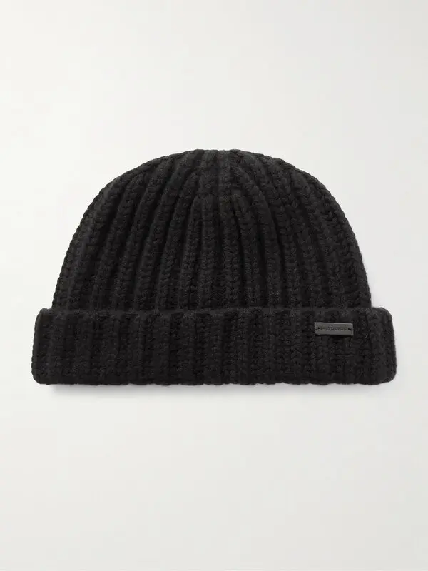 Saint Laurent Logo-appliquéd Ribbed Cashmere Beanie - Black