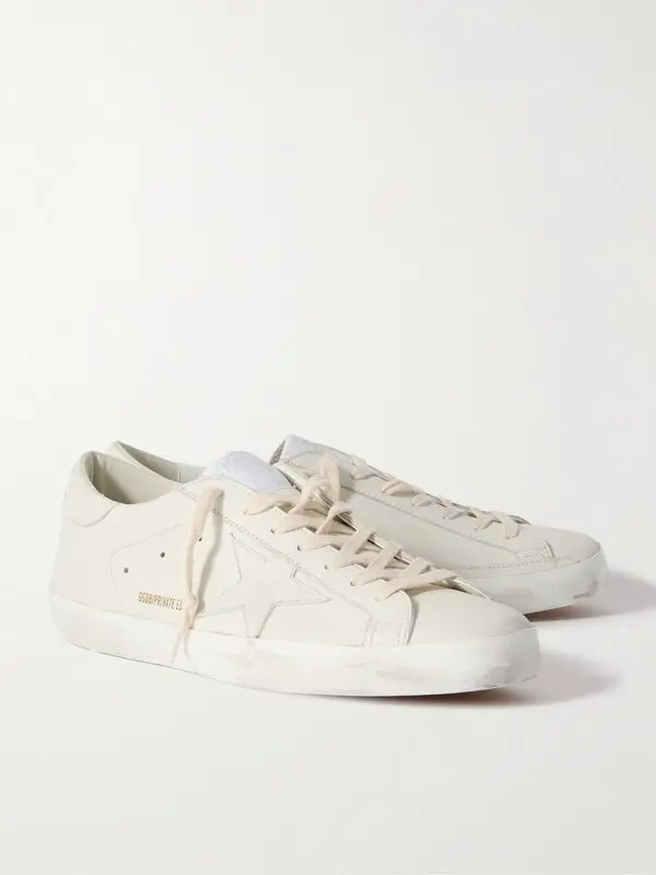 GOLDEN GOOSE Super-star Distressed Leather Sneakers - White