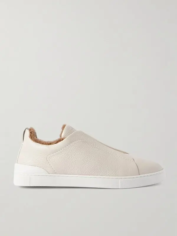 Zegna Triple Stitch™ Shearling-lined Leather Sneakers - Neutrals