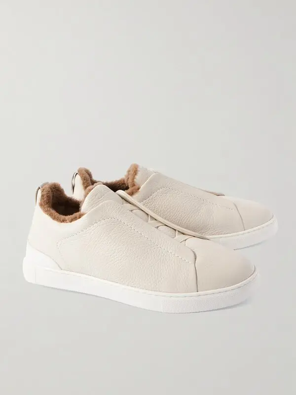Zegna Triple Stitch™ Shearling-lined Leather Sneakers - Neutrals