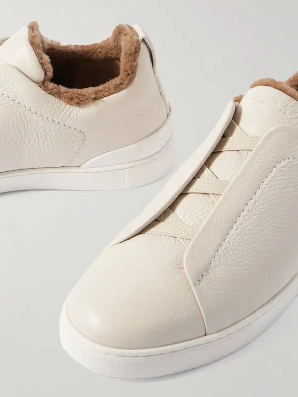 Zegna Triple Stitch™ Shearling-lined Leather Sneakers - Neutrals