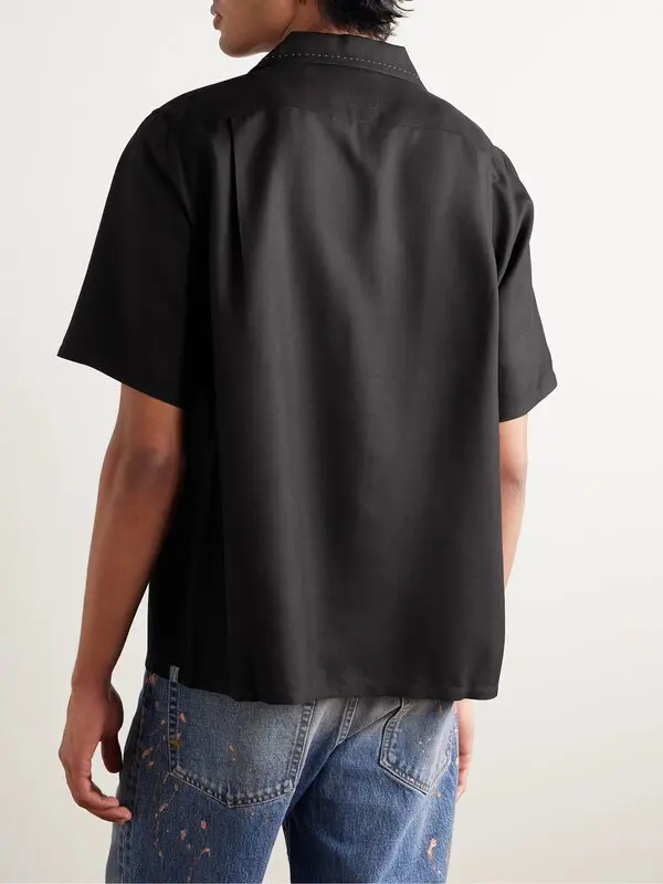 Visvim Keesey Convertible-collar Embroidered Appliquéd Silk-shantung Shirt