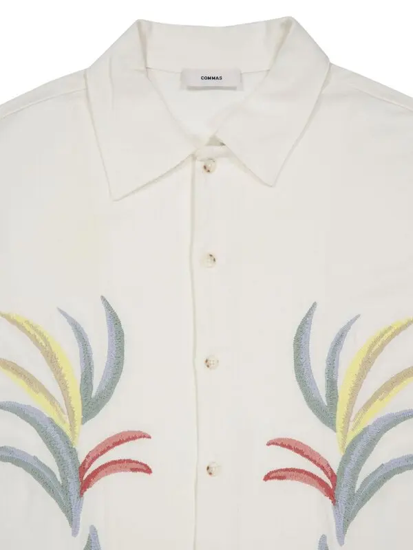 Commas Embroidered Camp-collar Shirt - Neutrals