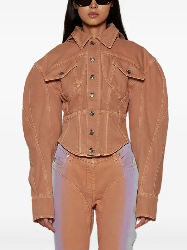 MUGLER Corseted Denim Jacket - Brown