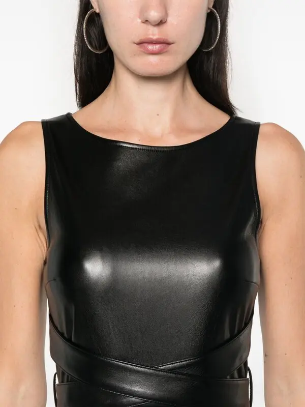 chinese dress ladies PATRIZIA PEPE DRESS VEGAN LEATHER EYELET CUP AND DRAPE 8A1352