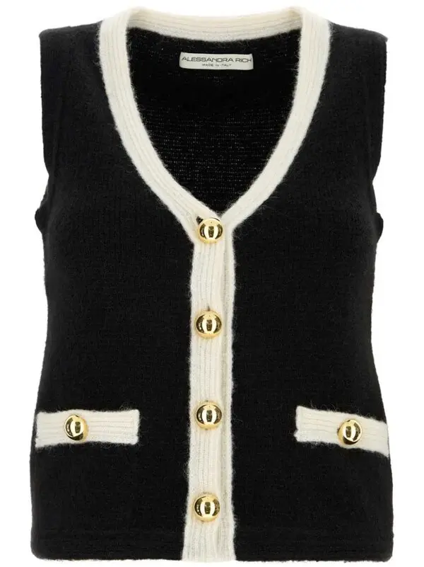 Alessandra Rich Contrast-trim Knitted Vest - Black