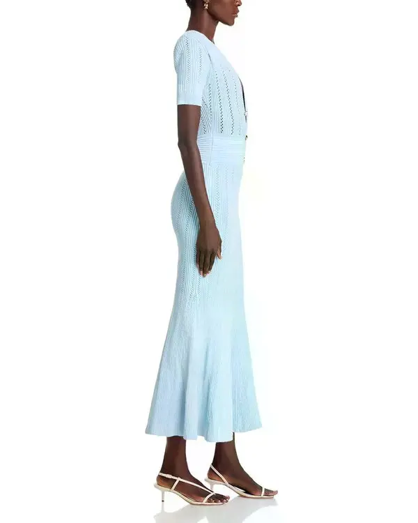 Self-Portrait Pointelle Midi Dress In Blue - 50% Off | Editorialist