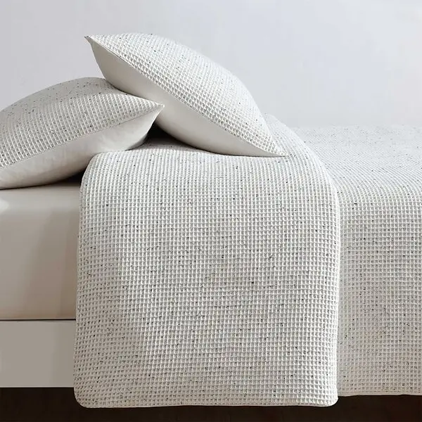 Calvin Klein Speckled Waffle Cotton 3 Piece Duvet Cover Set - Ivory/black