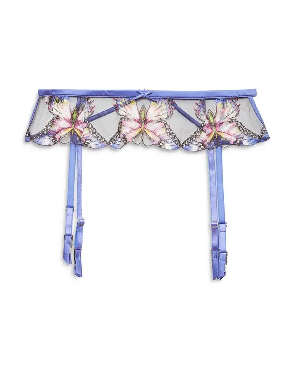 FLEUR DU MAL Butterfly Embroidered Garter - Periwinkle