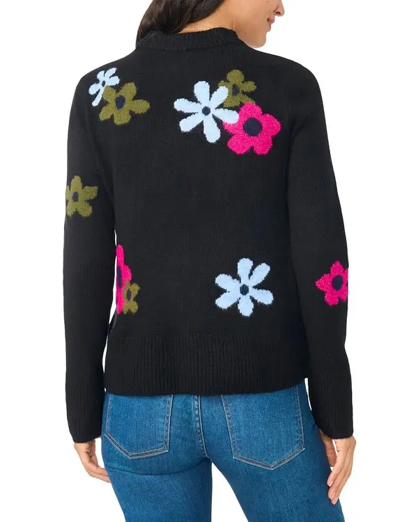 CECE DUPRAZ Floral Knit Pullover Sweater - Rich Black